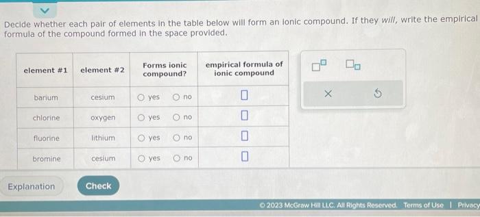Solved Decide whether each pair of elements in the table | Chegg.com