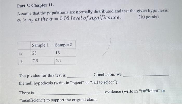Solved Part V Chapter 11 Assume That The Populations Are