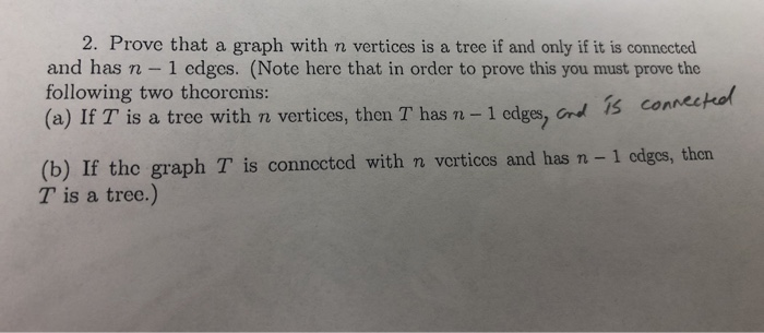Solved 2. Prove that a graph with n vertices is a tree if | Chegg.com