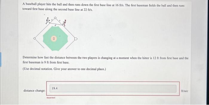 Solved A baseball player hits the ball and then runs down | Chegg.com