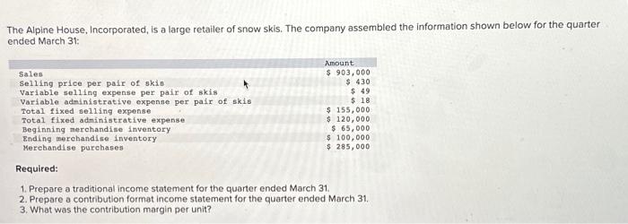 Solved Prepare a traditional income statement for the | Chegg.com
