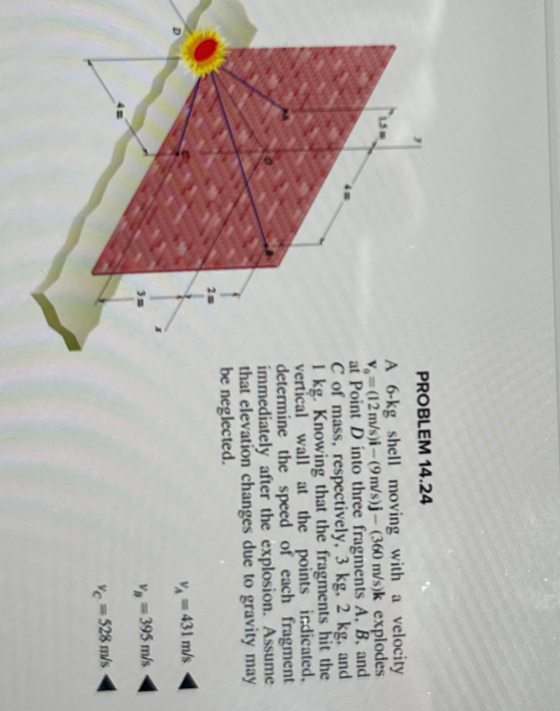 Solved PROBLEM 14.24A 6-kg ﻿shell moving with a velocity | Chegg.com