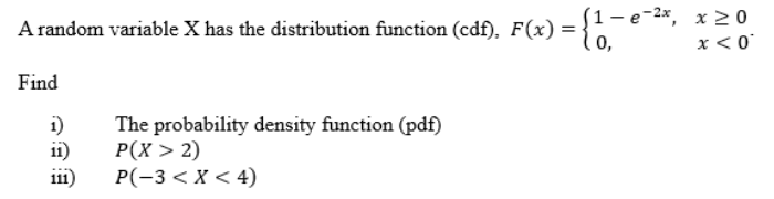 Solved A random variable x ﻿has the distribution function | Chegg.com