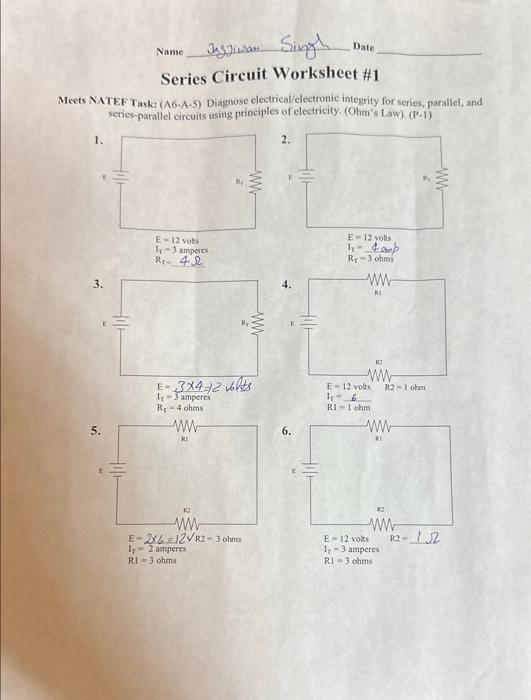 Solved Series Circuit Worksheet \#1 Meets NATEF Task: | Chegg.com