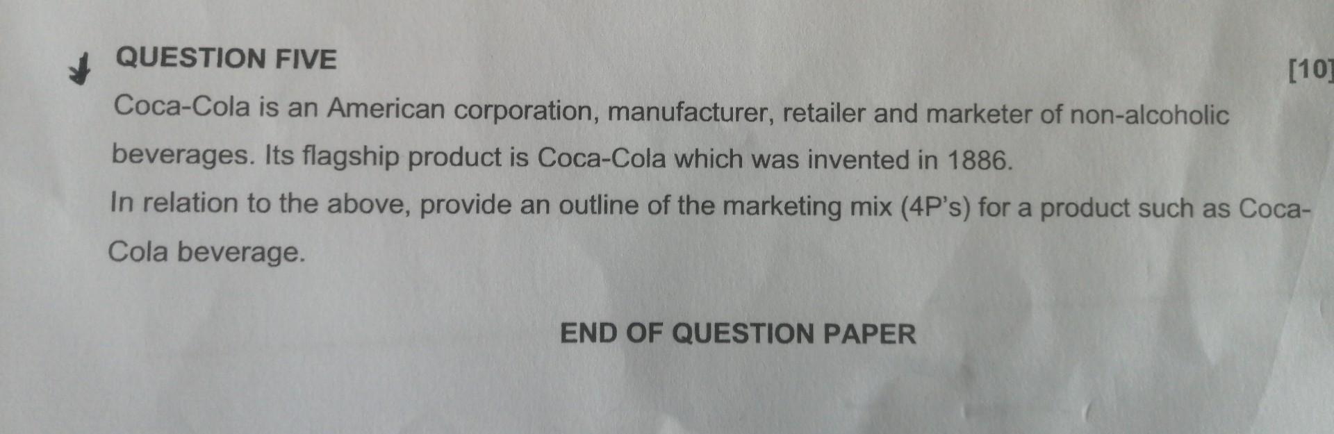 Solved QUESTION FIVE Coca-Cola is an American corporation, | Chegg.com