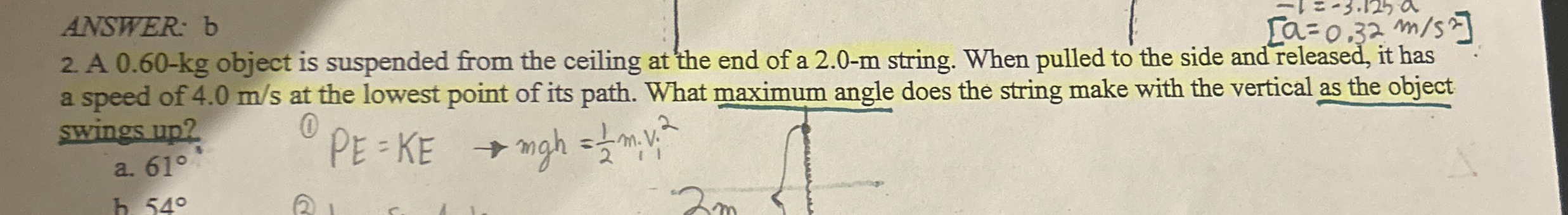 Solved ANSWER: b2. ﻿A 0.60-kg ﻿object is suspended from the | Chegg.com