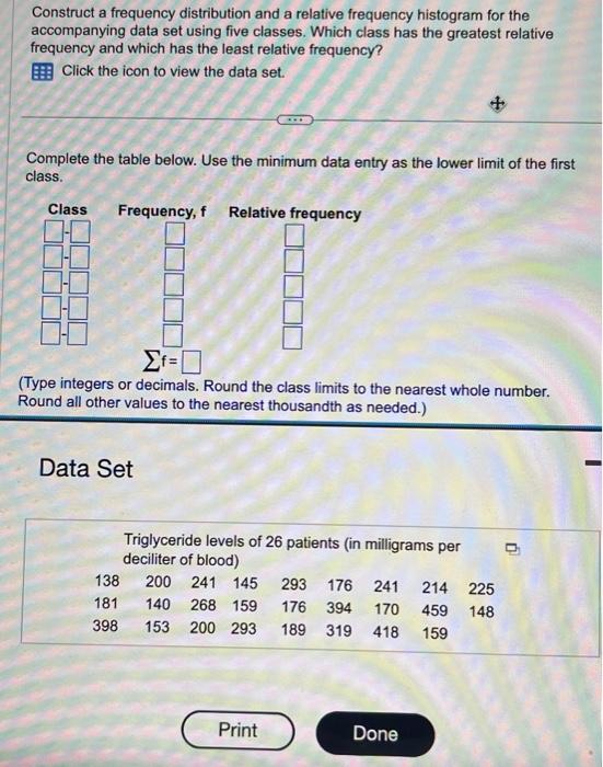 Solved Construct a frequency distribution and a relative | Chegg.com