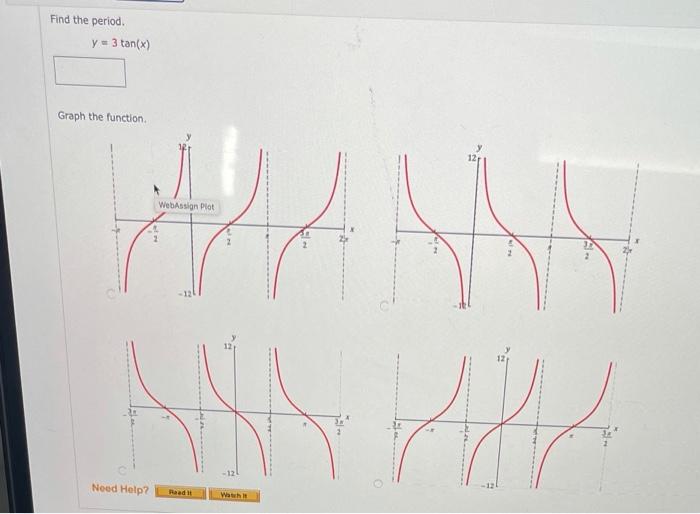 Solved Find the period y- 3 tan(x) Graph the function | Chegg.com