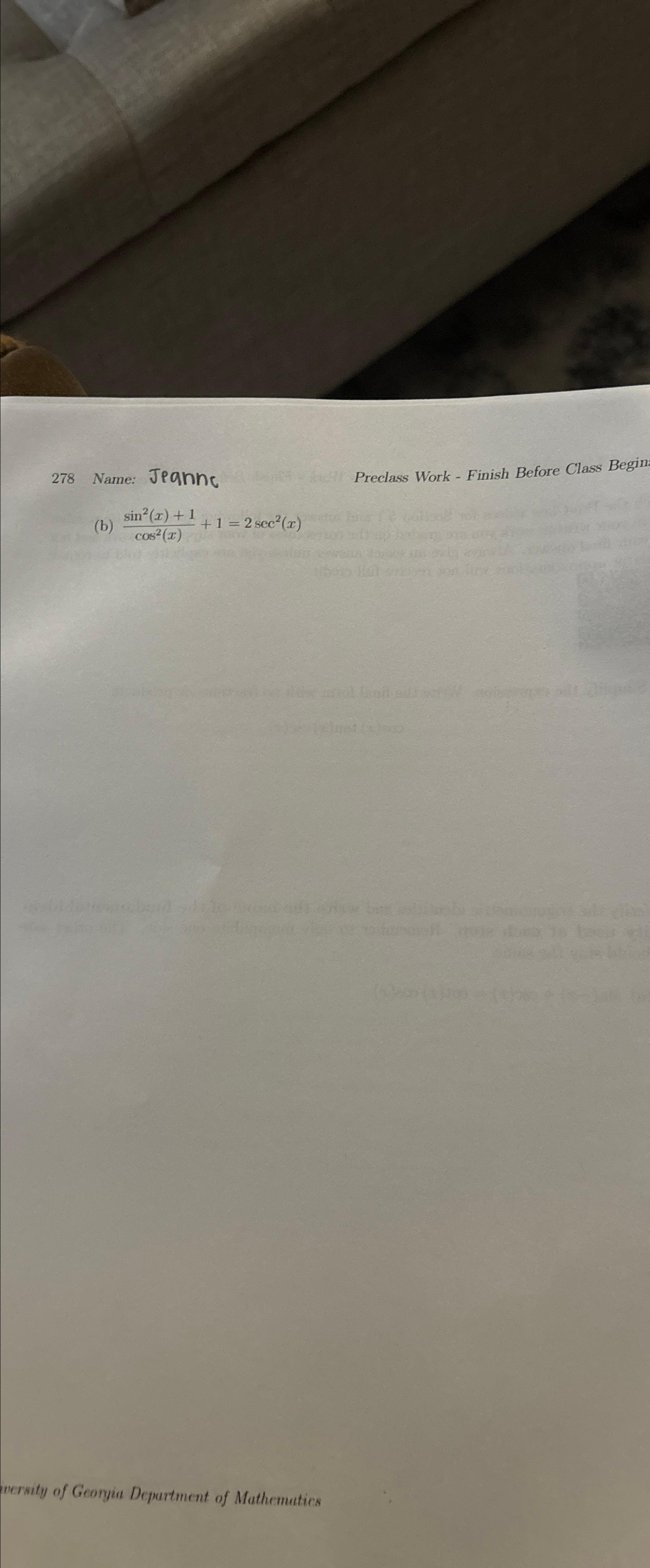 Solved 278 ﻿Name: Jeqnne Preclass Work - ﻿Finish Before | Chegg.com