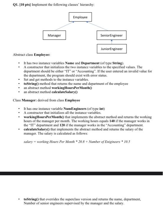Solved Q1. [10 pts] Implement the following classes' | Chegg.com