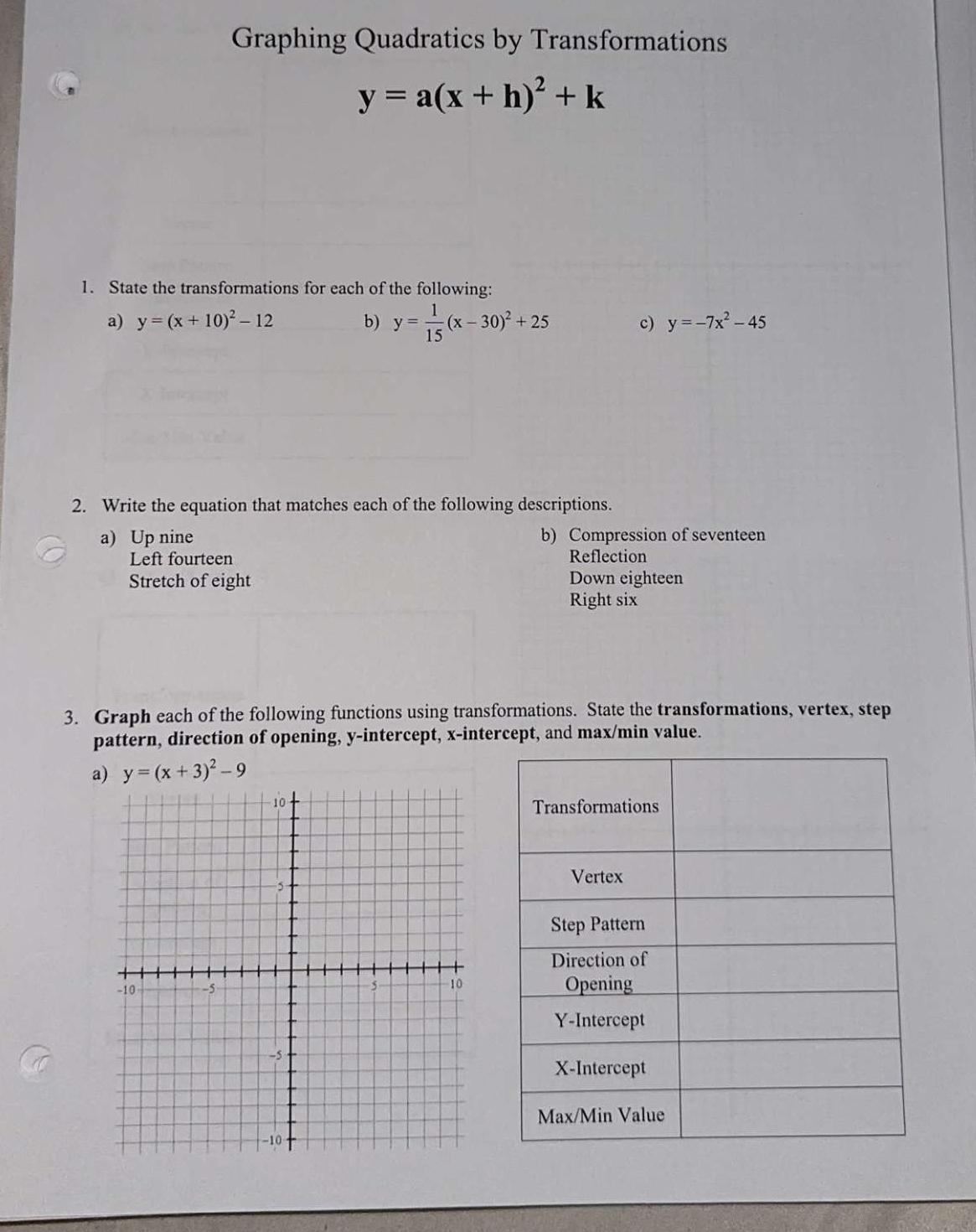 Solved Graphing Quadratics by | Chegg.com