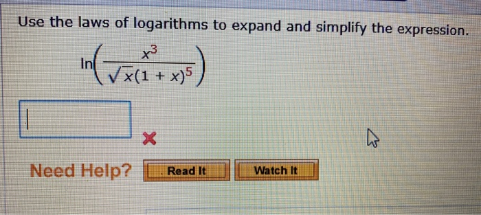 Solved Use the laws of logarithms to expand and simplify the | Chegg.com