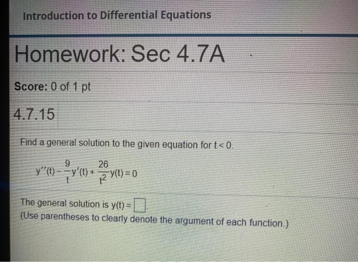Solved Introduction to Differential Equations Homework: Sec | Chegg.com