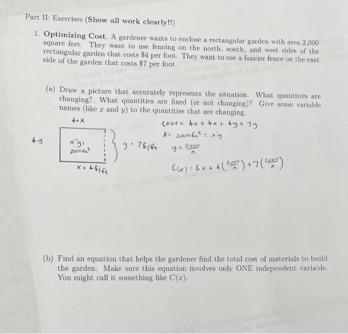 Solved Part II: Exercises (Show all work clearly!!) 1. | Chegg.com