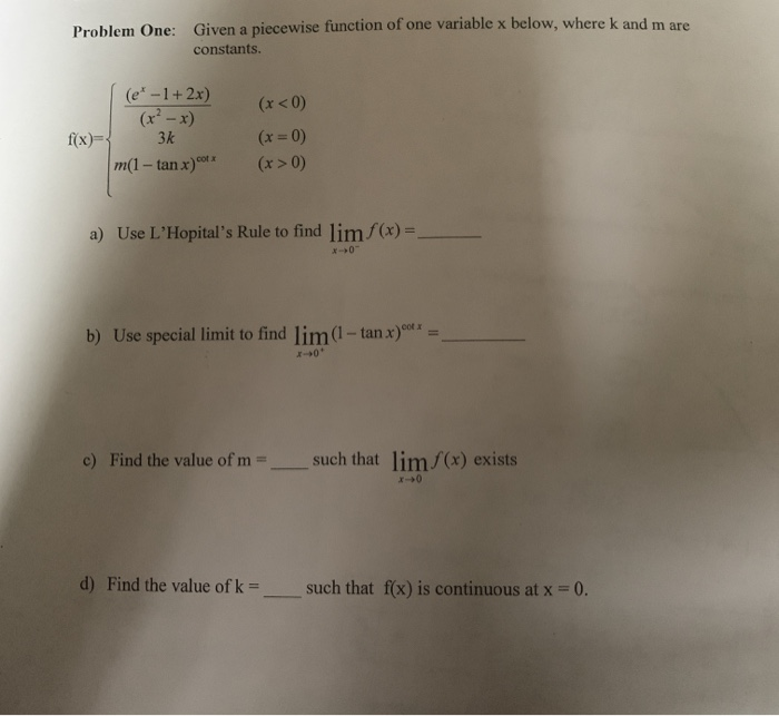 Solved Problem One: Given a piecewise function of one | Chegg.com