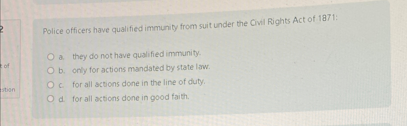 Solved Police officers have qualified immunity from suit | Chegg.com