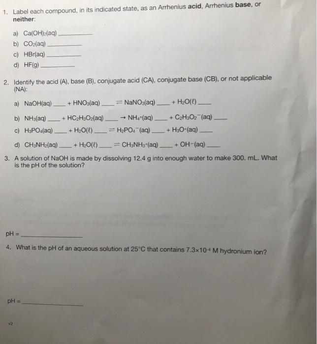 Solved 1. Label each compound, in its indicated state, as an | Chegg.com