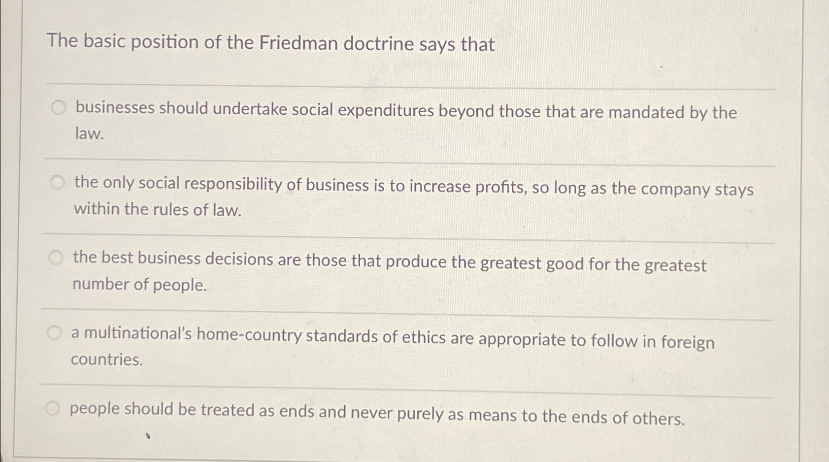 Solved The basic position of the Friedman doctrine says | Chegg.com