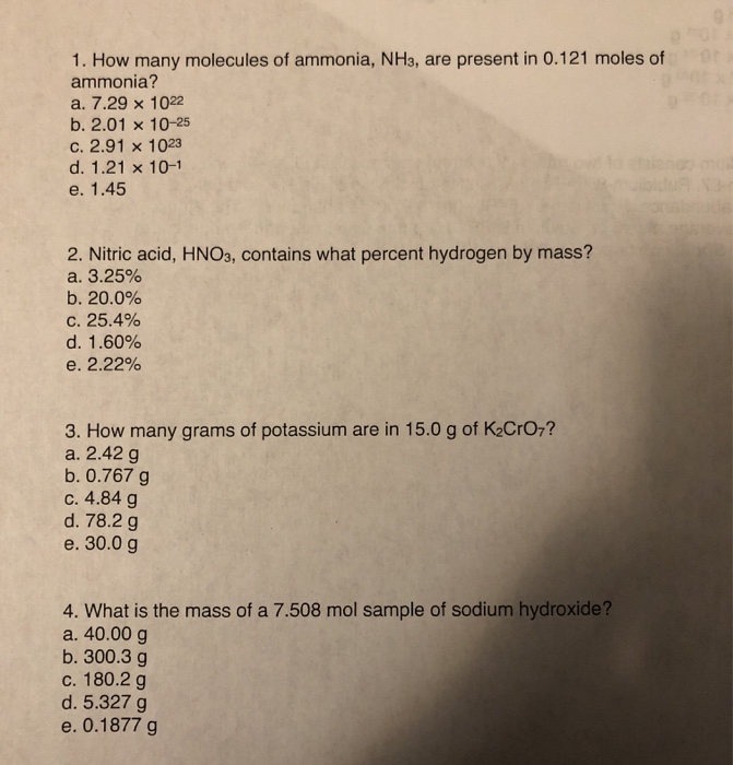Solved 1. How many molecules of ammonia, NH3, are present in | Chegg.com