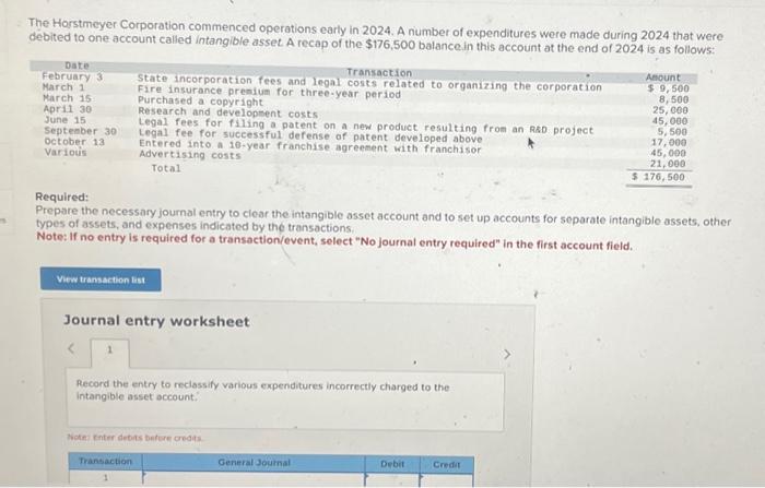 Solved The Horstmeyer Corporation commenced operations early | Chegg.com