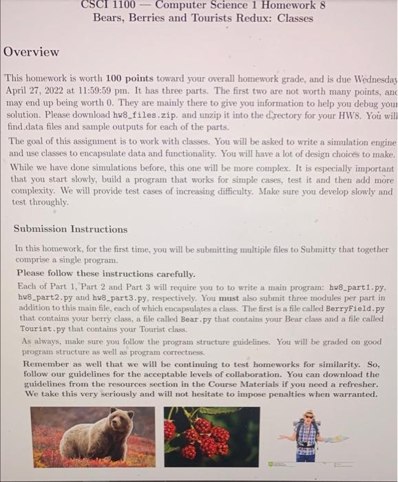 Solved CSCI 1100 Computer Science 1 Homework 8 Bears, | Chegg.com