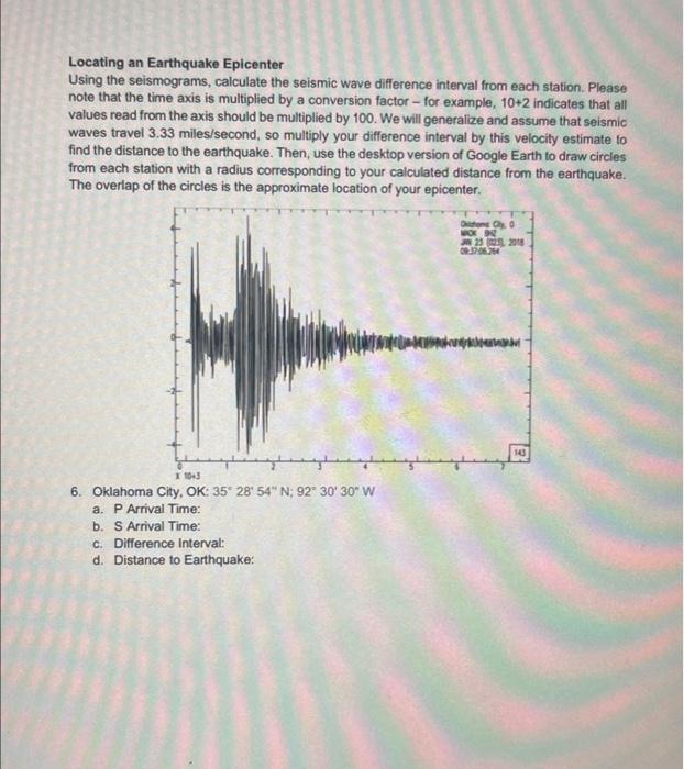Locating an Earthquake Epicenter Using the | Chegg.com