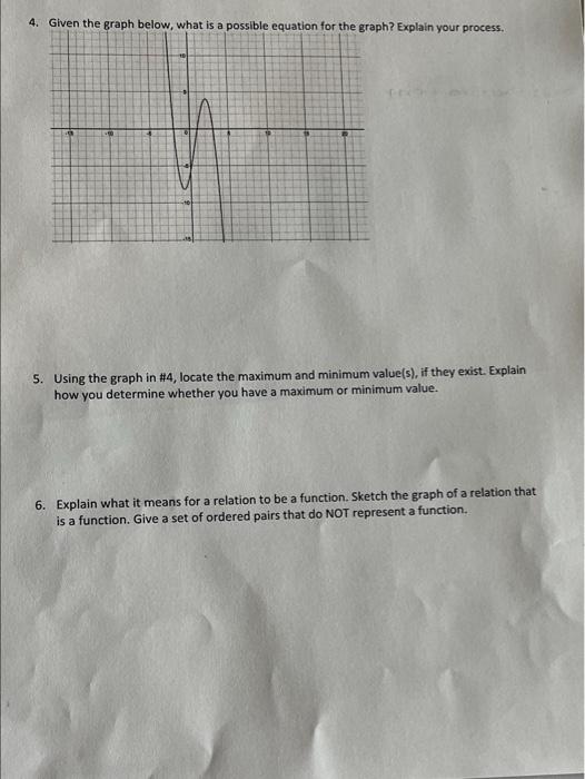 Solved 4. Given the graph below, what is a possible equation | Chegg.com