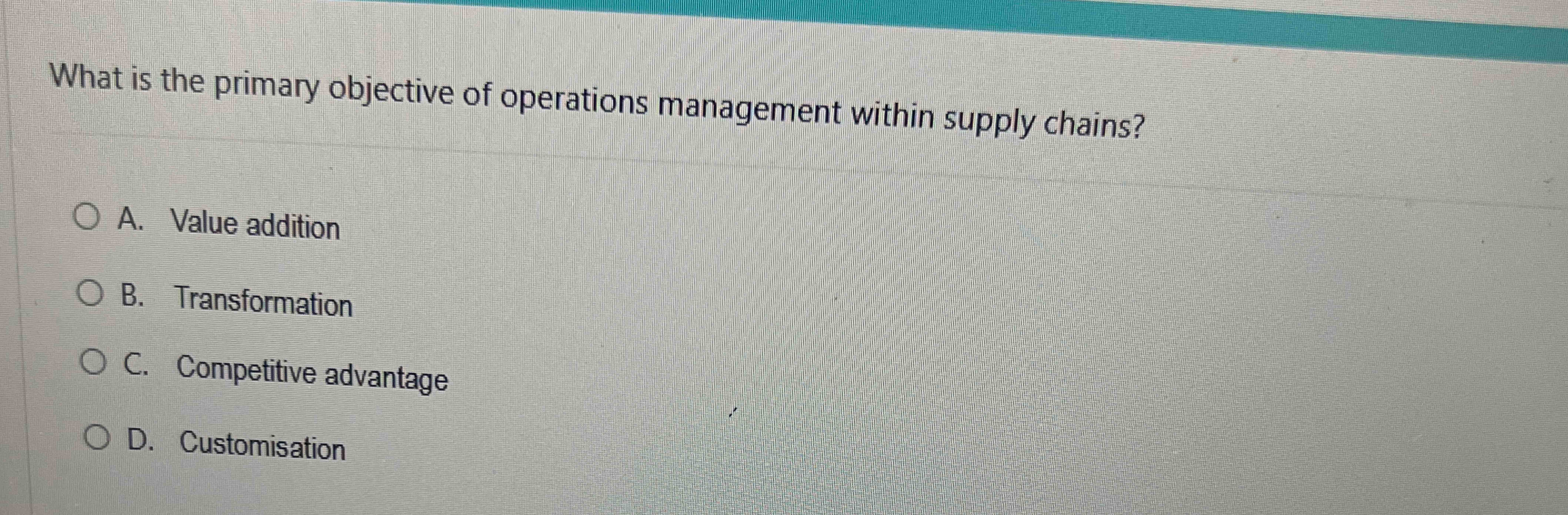 Solved What is the primary objective of operations | Chegg.com