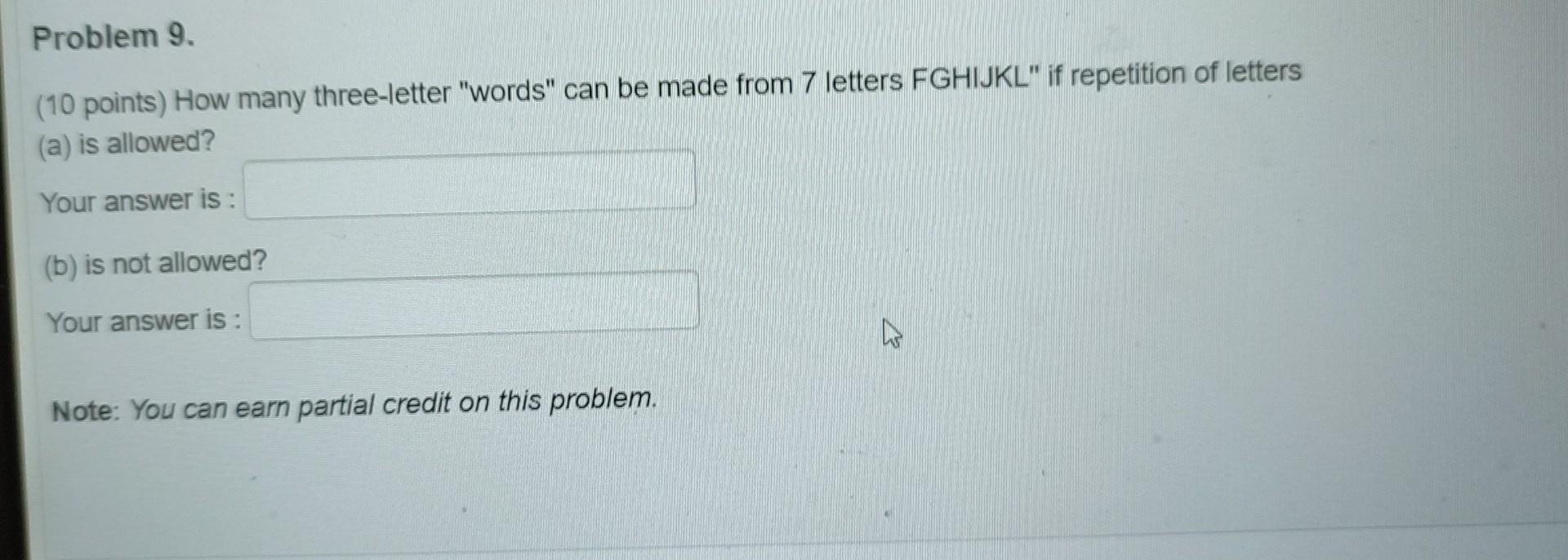 Solved (10 points) How many three-letter "words" can be made | Chegg.com