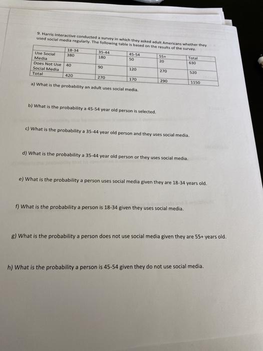 Solved 9. Harris interactive conducted a survey in which | Chegg.com