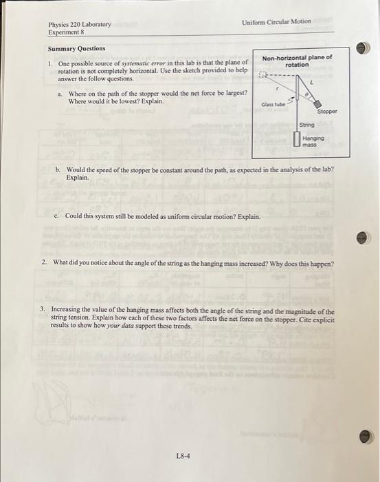 Solved Uniform Circular Motion Physics 220 Laboratory | Chegg.com