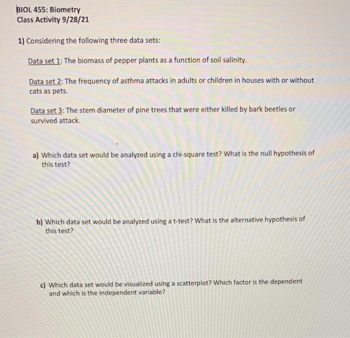 Solved BIOL 455: Biometry Class Activity 9/28/21 1) | Chegg.com