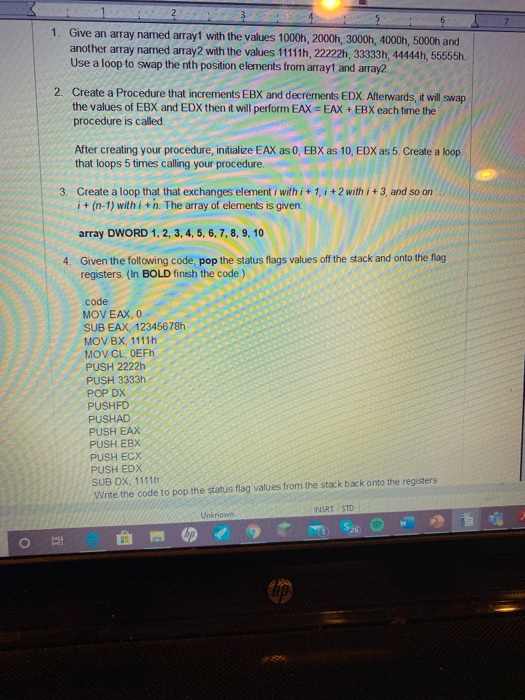 1. Give an array named array1 with the values 1000h, | Chegg.com