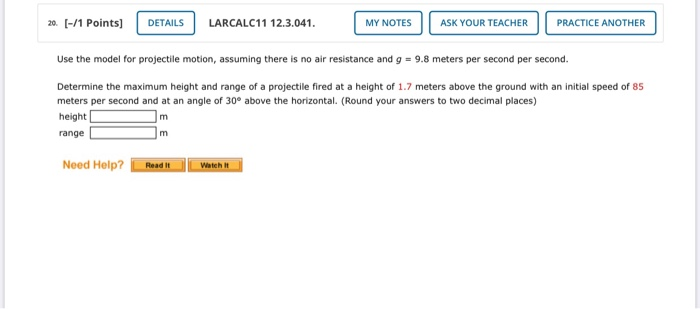 Solved use the model for projectile motion, assuming there | Chegg.com