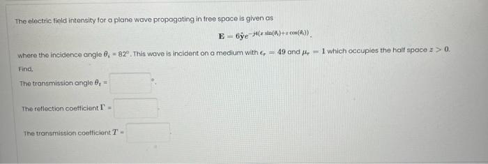 Solved The electric field intensity for a plane wave | Chegg.com
