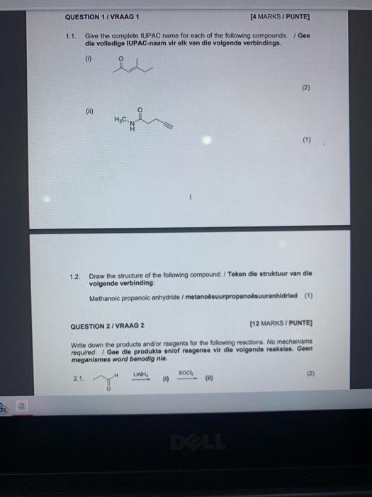 Solved QUESTION 1/VRAAG 1 [4 MARKS / PUNTE! 1.1 Give the | Chegg.com