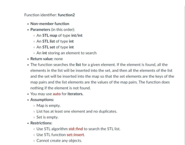 Solved Function identifier: function2 • Non-member function | Chegg.com