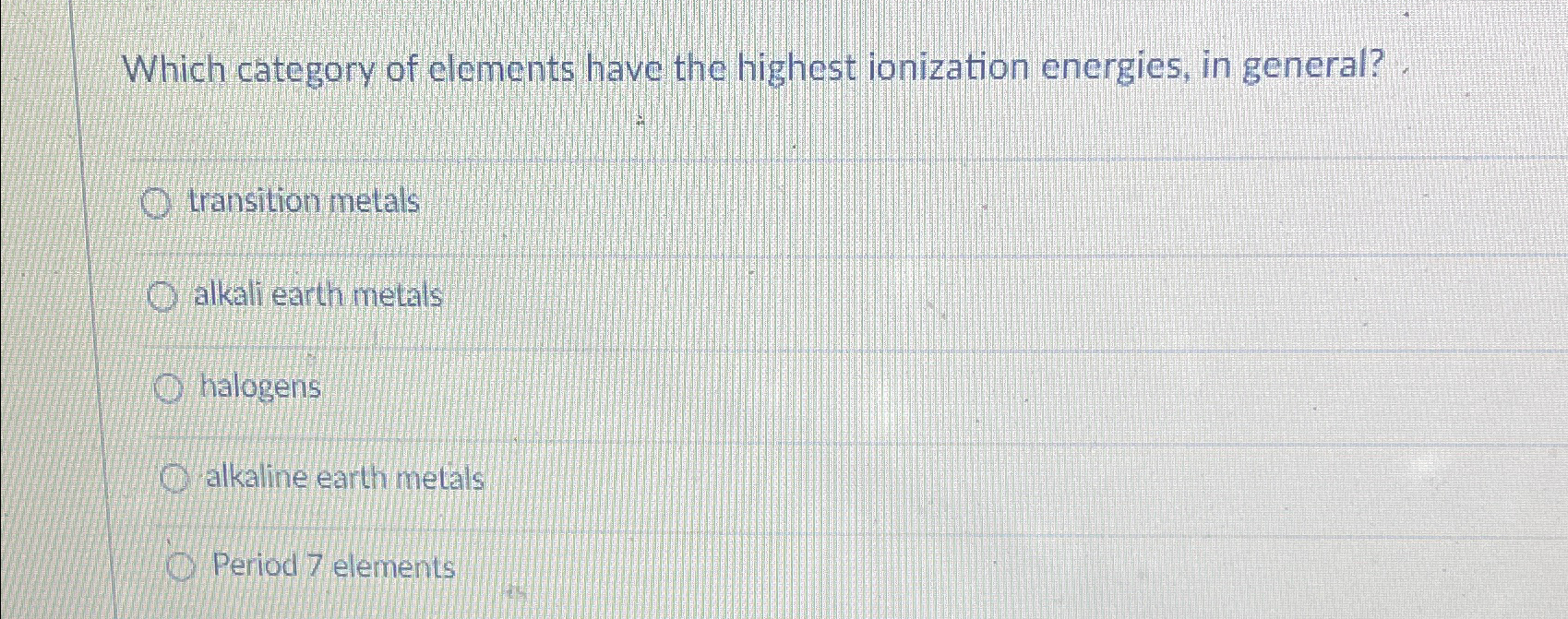 Solved Which category of elements have the highest | Chegg.com