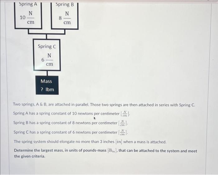 Solved Spring A N 10 cm Spring C N 6 cm Spring B N Mass ? | Chegg.com