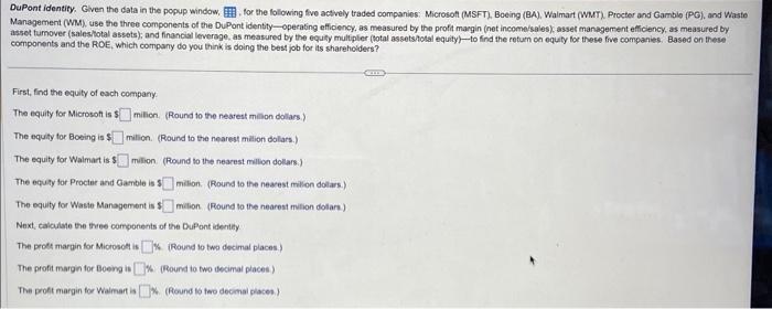 Solved Dupont Identity Given The Data In The Popup Window 