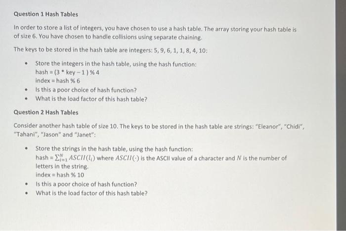 Solved Question 1 Hash Tables In Order To Store A List Of 5050