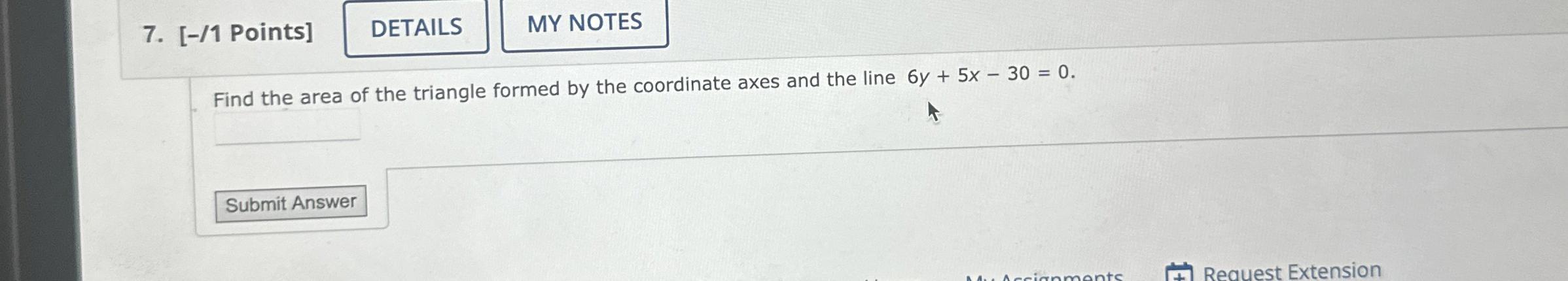 Solved [-/1 ﻿Points]Find the area of the triangle formed by | Chegg.com
