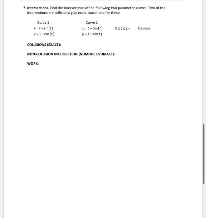 Solved Intersections.find the intersection of the following | Chegg.com
