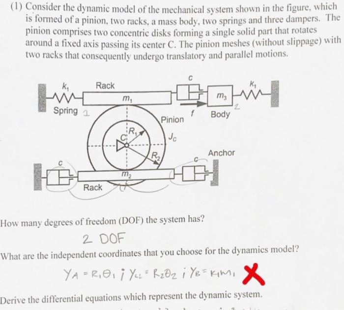 Solved (1) Consider the dynamic model of the mechanical | Chegg.com