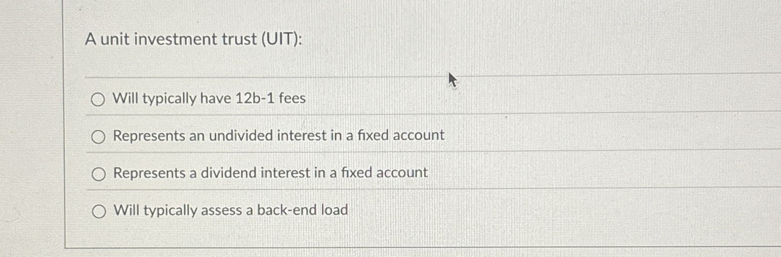 Solved A unit investment trust (UIT):Will typically have | Chegg.com
