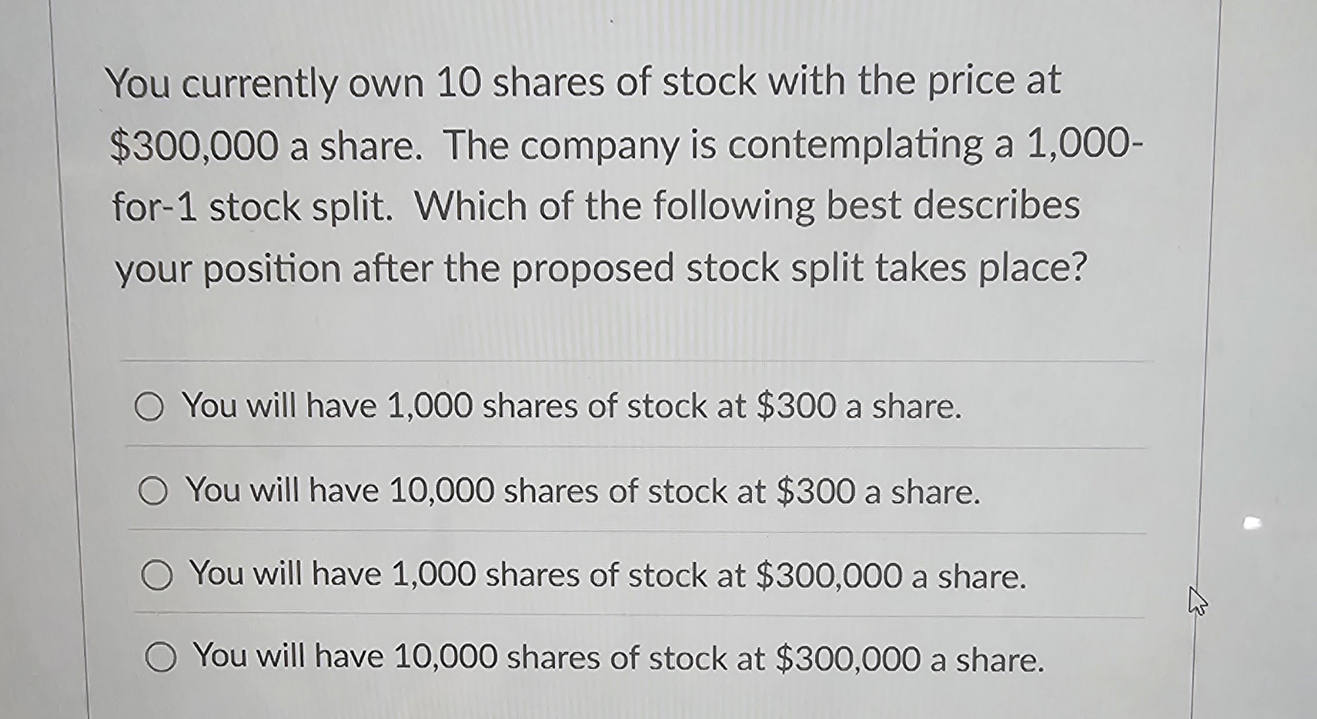 Solved You currently own 10 ﻿shares of stock with the price | Chegg.com