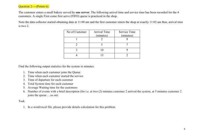 Solved Question 2----(Points 6): The customer enters a small | Chegg.com