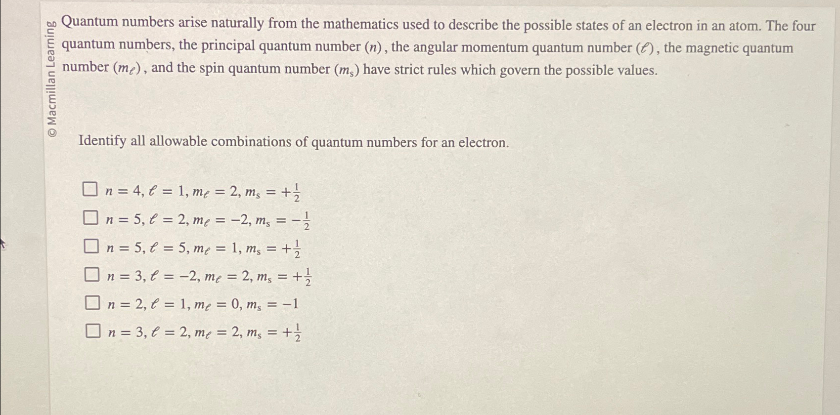 Solved Quantum numbers arise naturally from the mathematics | Chegg.com