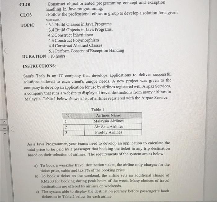 Solved CLO1 : Construct object-oriented programming concept | Chegg.com