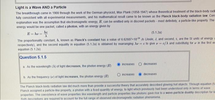 Solved Light is a Wave AND a Particle The breakthrough came | Chegg.com